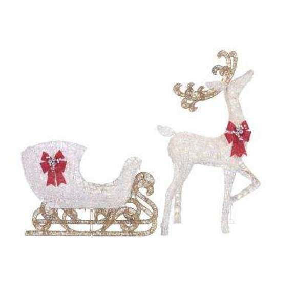 Polar Wishes 60 in. Life Size White Christmas Deer with Sleigh Yard ...