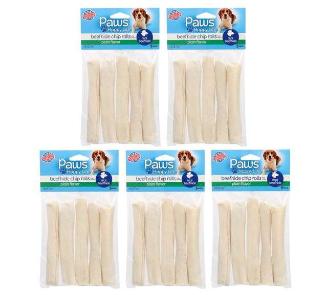Lot of 5 Paws Happy Life Real Beefhide Chip Rolls for Dogs – 5" 5-Pcs ...