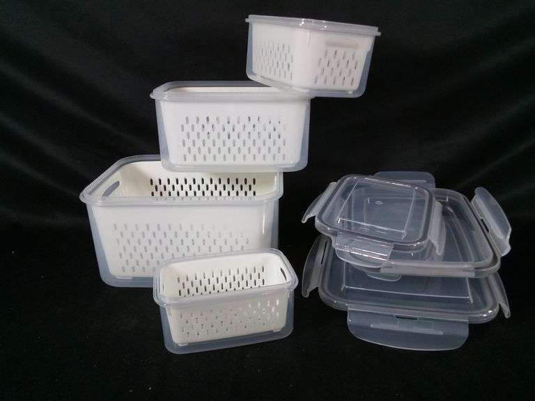 Stackable Fresh Food Storage Containers With Drainage, Set Of 4 - Dutch ...