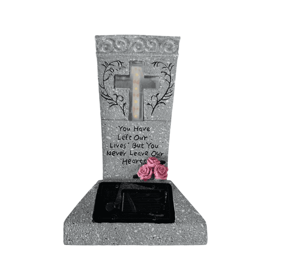 Memorial Solar LED Light Tombstone Vase – Grey 10" - Dutch Goat