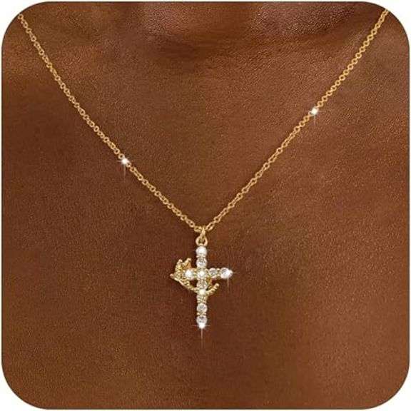 Tewiky Diamond Cross Necklace for women-Dainty 14k Gold Cubic Zirconia ...
