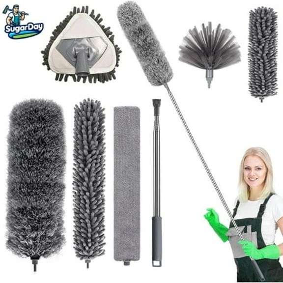 Sugarday, 7 Piece Microfiber Duster Set With 100'' Extension Pole ...
