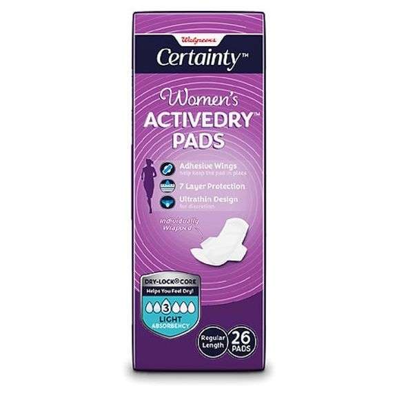 Walgreens, Certainty Women's ActiveDry Pads, Regular, 26 Count - Dutch Goat