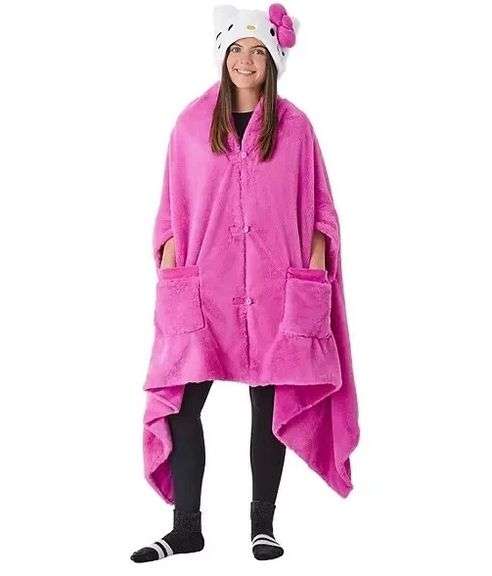 Hello Kitty Adult Hooded Blanket – Pink/White 43" x 81" - Dutch Goat