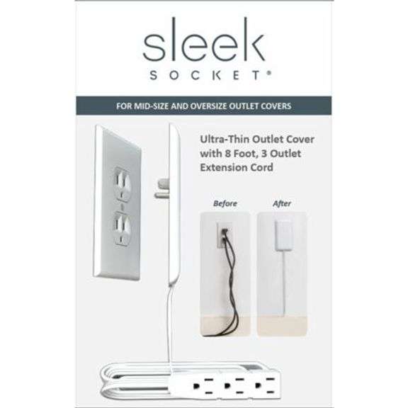 Sleek Socket, 3 Outlet Cord And Plug Concealer With Cord Management Kit ...