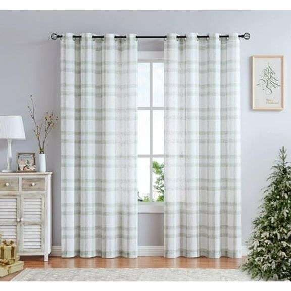 Randall, Linen Curtain Panels, Geometric Semi Sheer Farmhouse Style, 63 ...